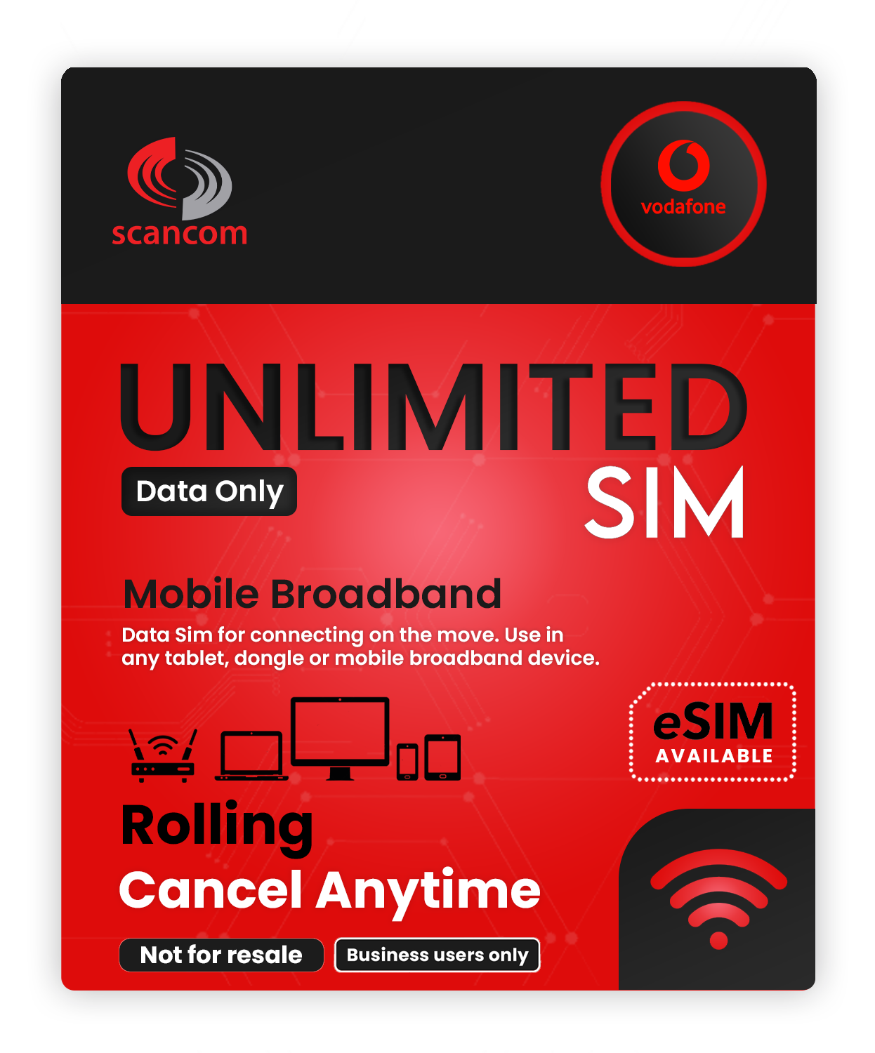 Vodafone Unlimited Data Rolling Sim - Business Only Only £15 + Free Roaming