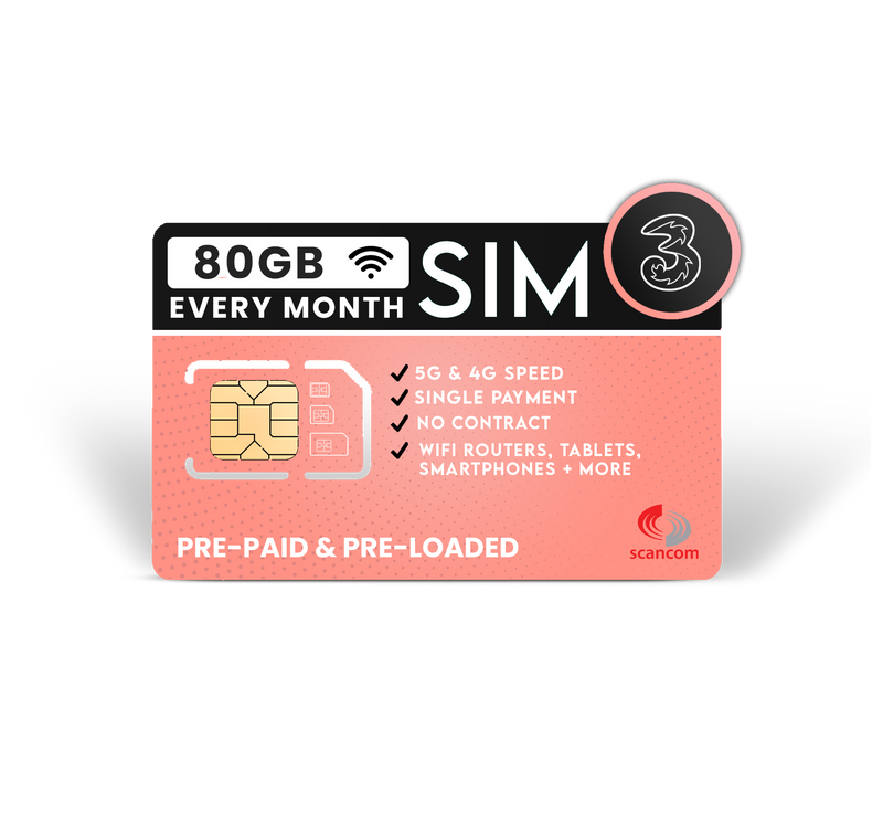 Three 80GB Preloaded Data Sim Per Month Exp 08/09/2026