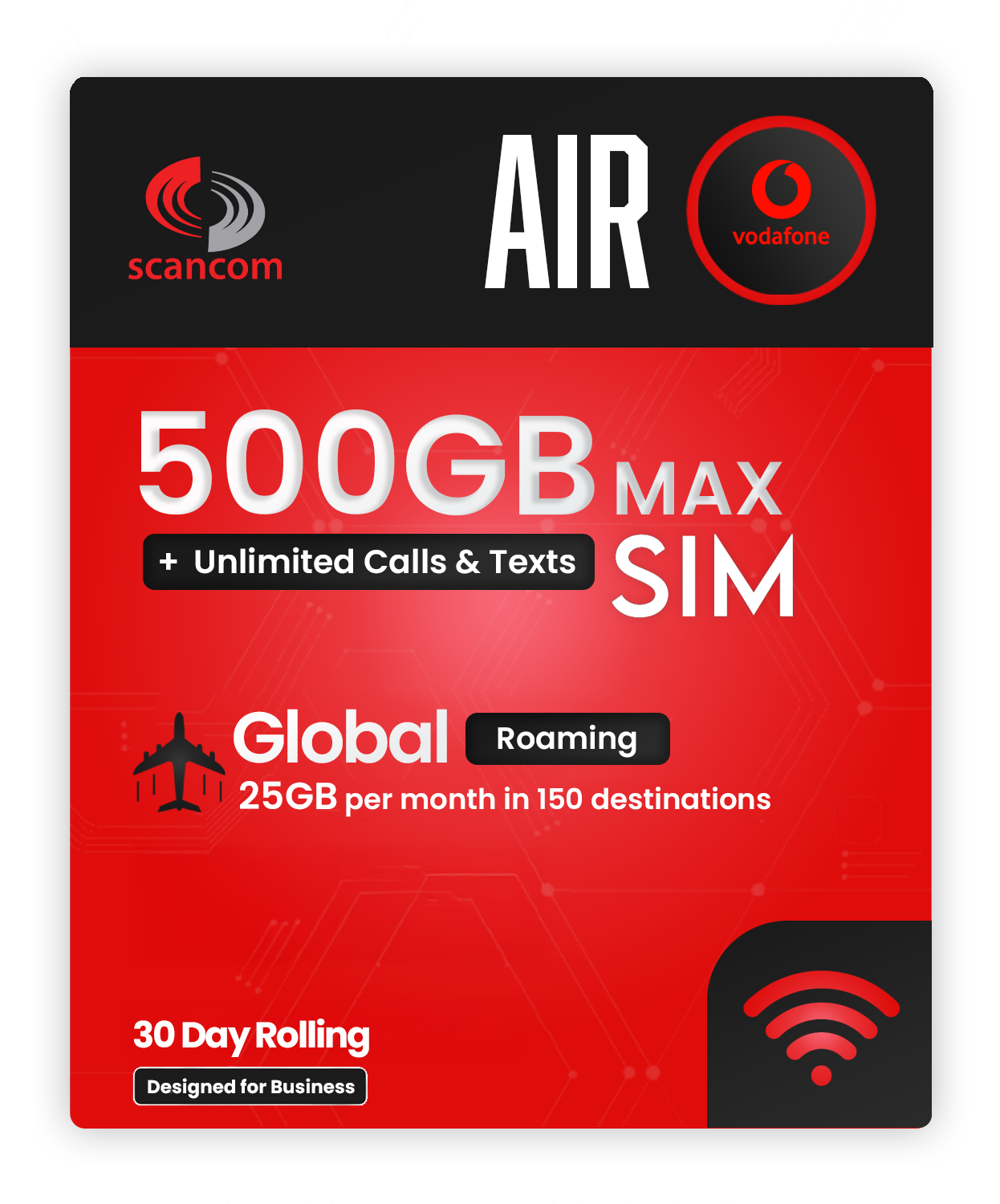 Vodafone AIR 500GB Calls, Texts & Data Sim - Rolling 30 Day Contract